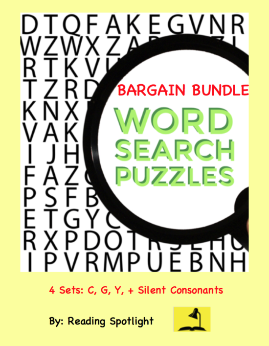 Word Search Puzzles: Sounds of C, G, Y, & Silent Consonants